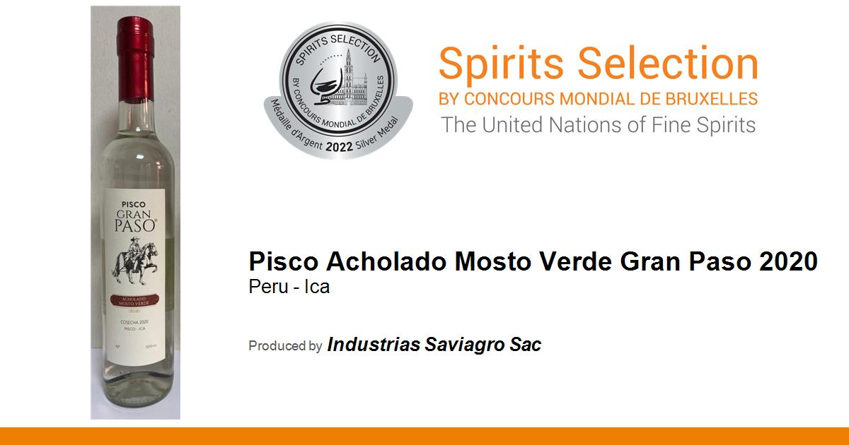 Pisco Acholado Mosto Verde Gran Paso 2020 • Spirits Selection